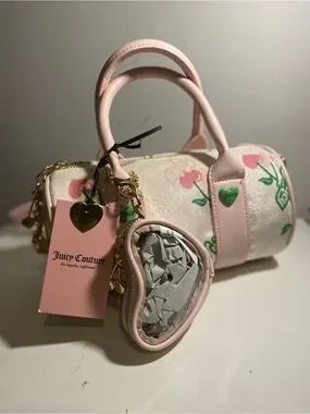 Juicy Couture | Bags | Juicy Couture Pink Floral Velvet Barrel Bag With ...